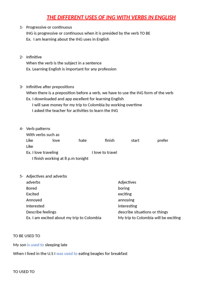 The Different Uses of Ing With Verbs in English | PDF