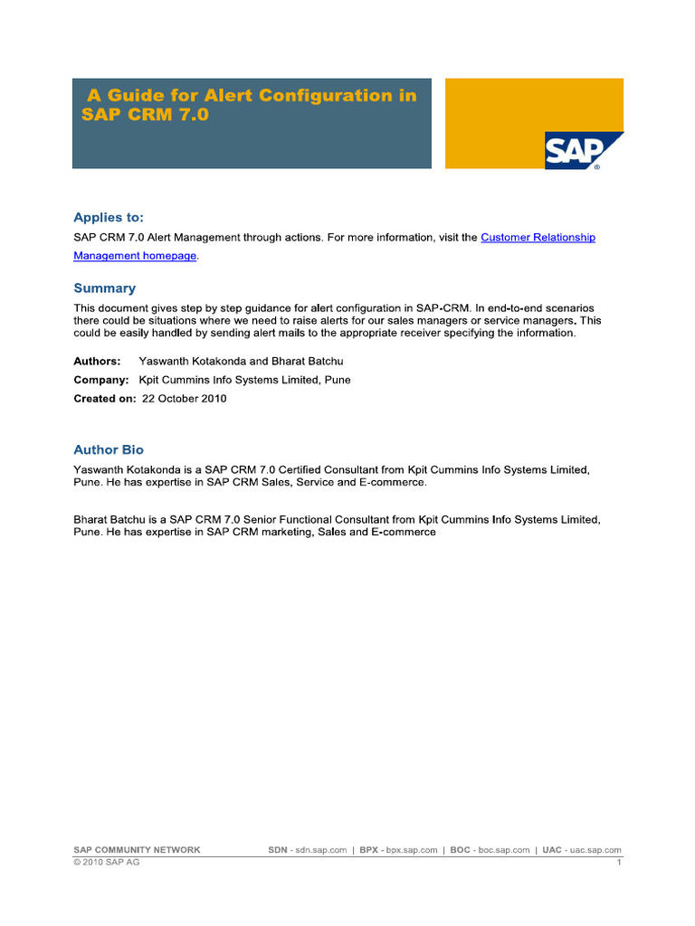 Alert Configuration in SAP CRM 7 | PDF