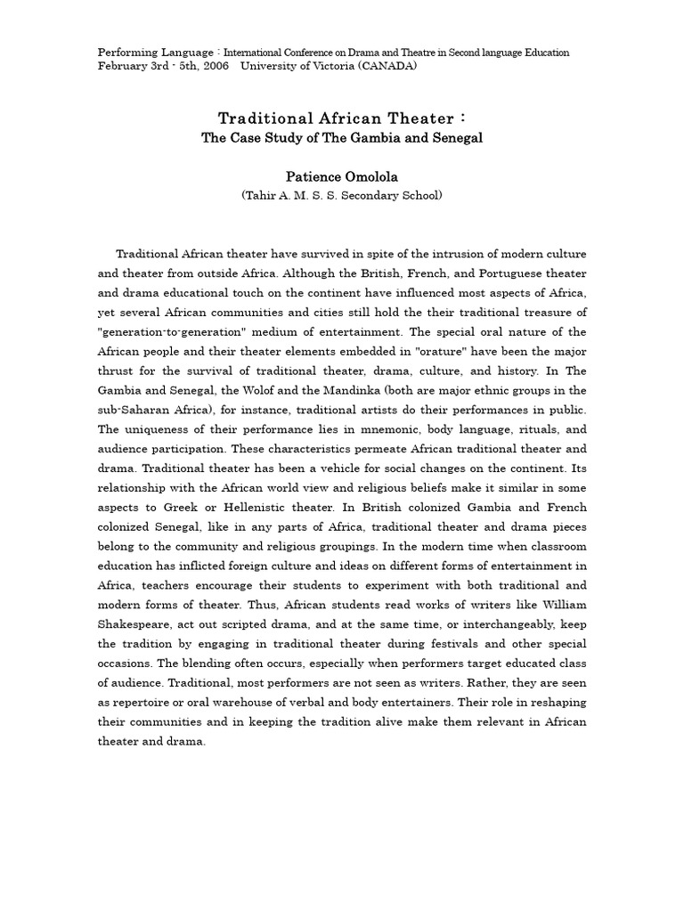 Traditional African Theater:: The Case Study of The Gambia and Senegal ...