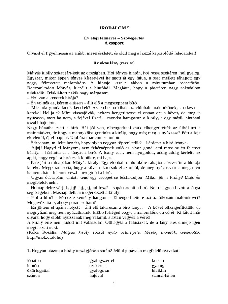 Irod 5 Ev Eleji Felmero 1 Oldal | PDF