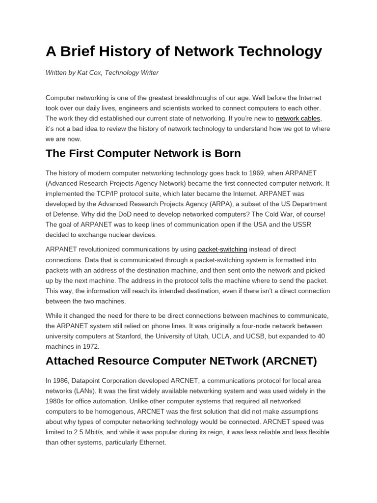 A Brief History of Network Technology | PDF | Ethernet | Local Area Network