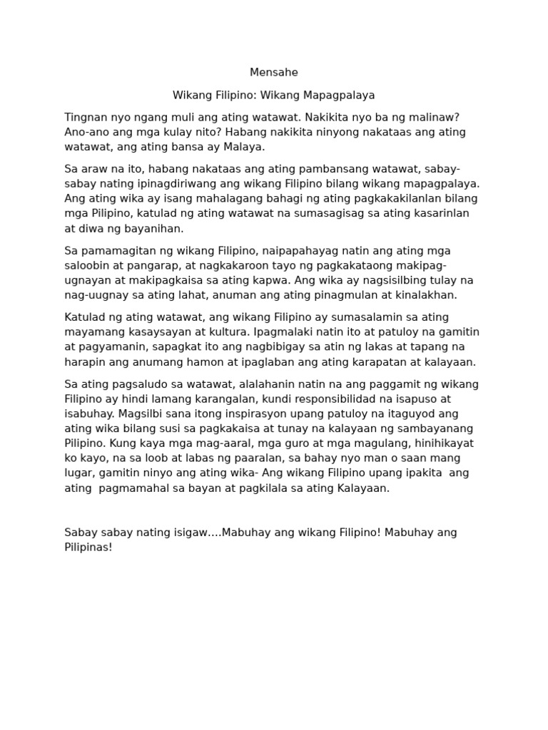 Speech Wikang Mapagpalaya | PDF