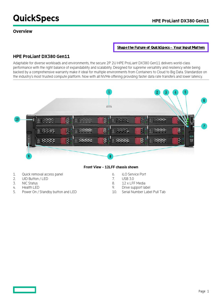 HPE ProLiant DX380 Gen11-A50006994enw | PDF | Computer Architecture | Computer Hardware