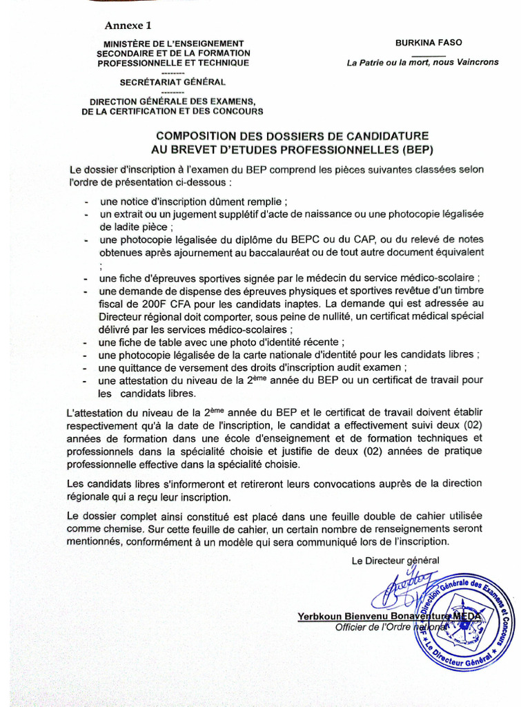 Composition Dossier BEPC, BEP, CAP BAC | PDF