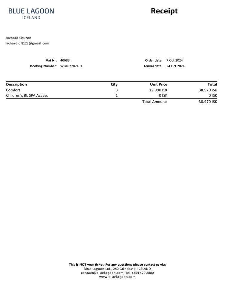 Blue Lagoon Receipt WBL03287451 | PDF