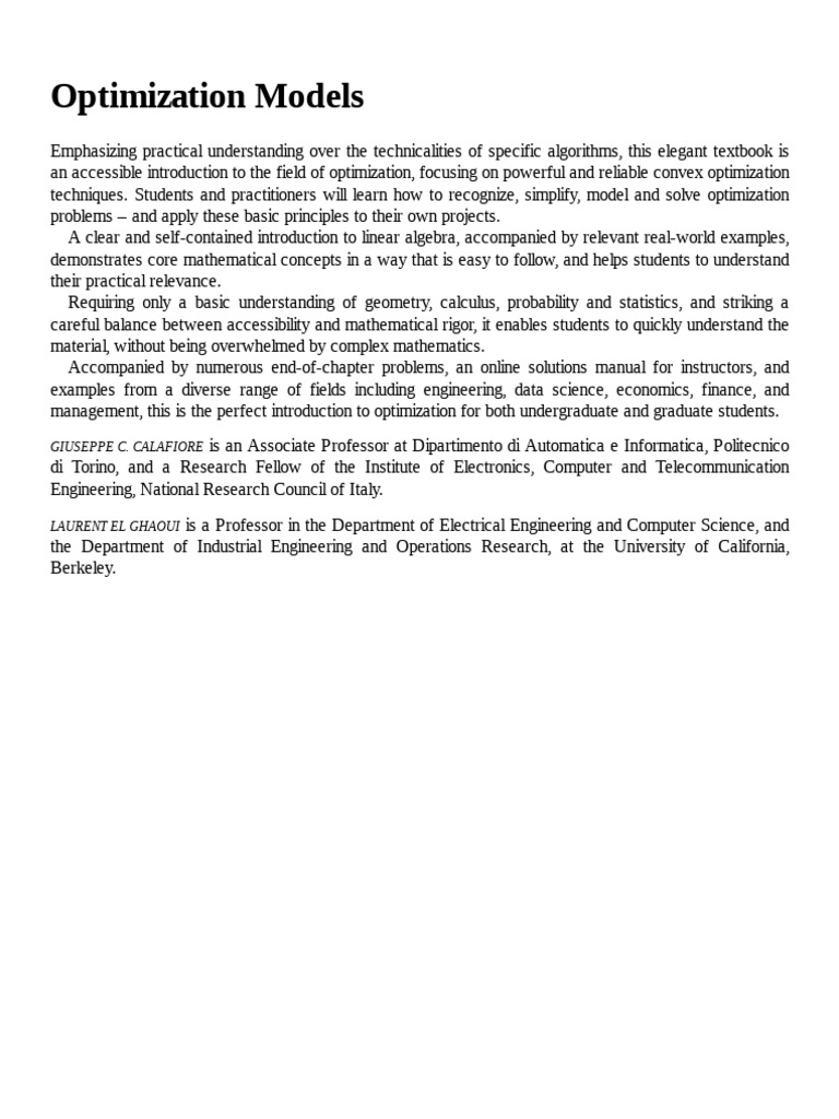 Optimization Models by Giuseppe C. Calafiore, Laurent El Ghaoui) | PDF | Mathematical ...