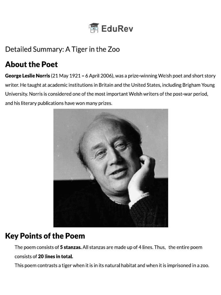 Tiger in The Zoo Summary | PDF
