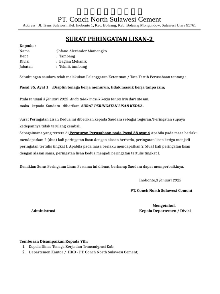 Format Surat Peringatan LISAN 2 | PDF