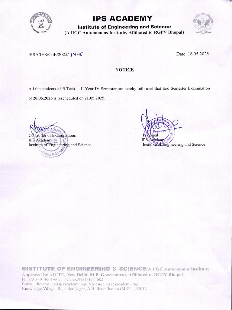 Exam Reschedule Notice | PDF