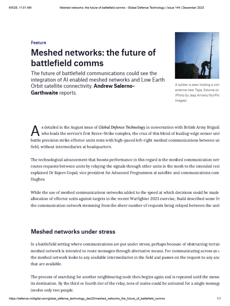 Meshed Networks - The Future of Battlefield Comms - Global Defence ...