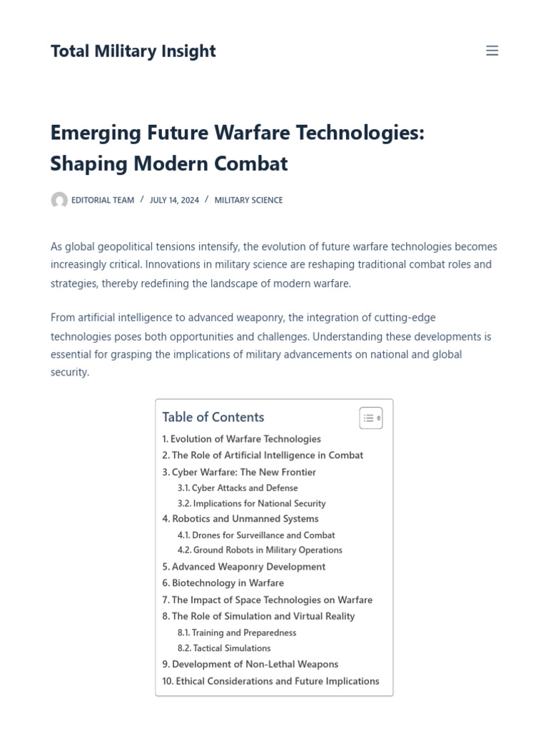 Emerging Future Warfare Technologies - Shaping Modern Combat - Total ...