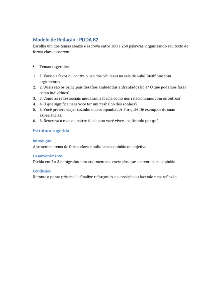Modelo Redacao PLIDA B2 | PDF