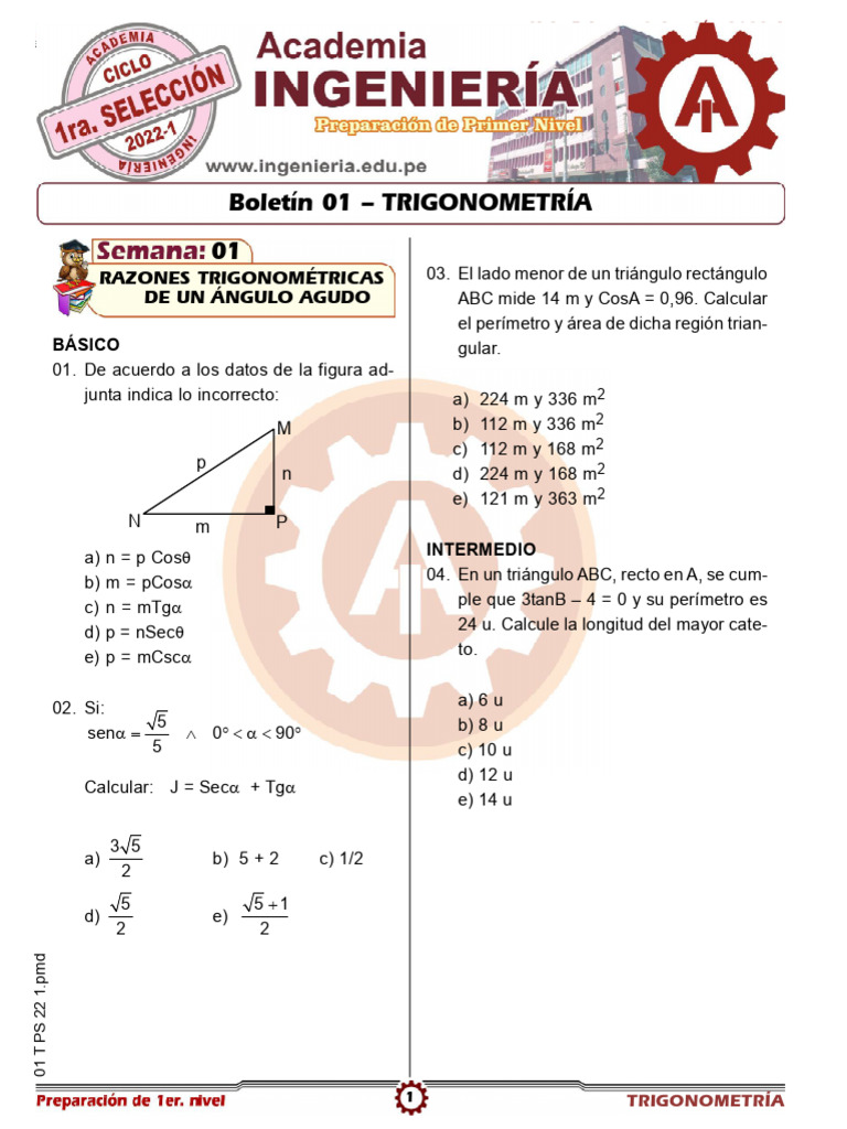 Trigonometría - Práctica - 1°selección - Semana 1-2-3 | PDF | Triángulo ...