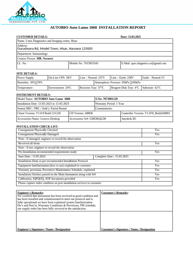 A1860 Installation Report | PDF