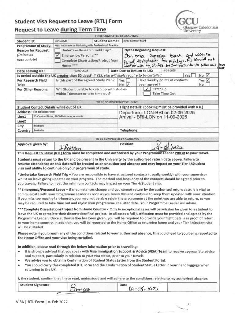 Request To Leave Form From University | PDF