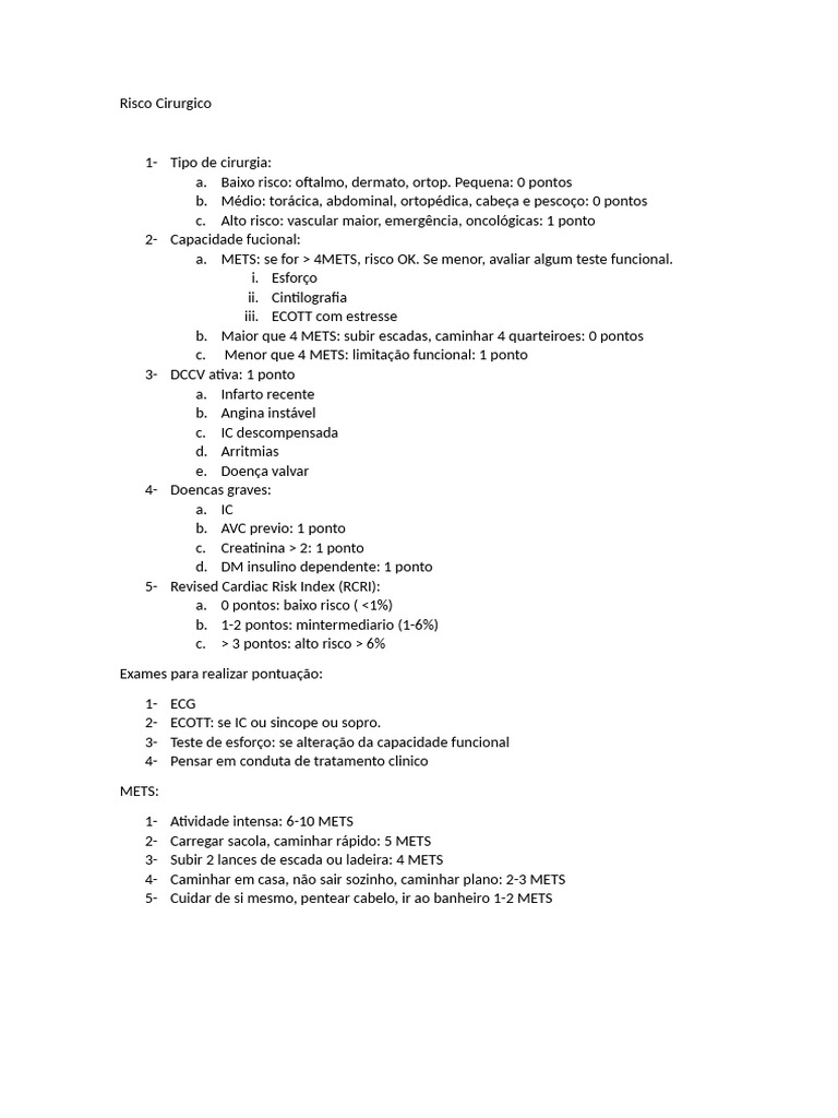 Risco Cirurgico | PDF