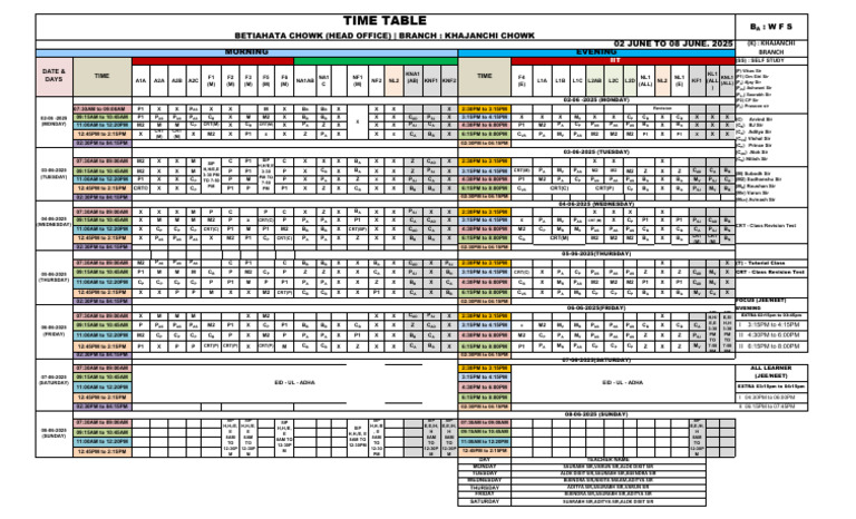 (Ho & Khajanchi) Morning To Evening Time Table Edit (2025-26) 2-8-Ff | PDF
