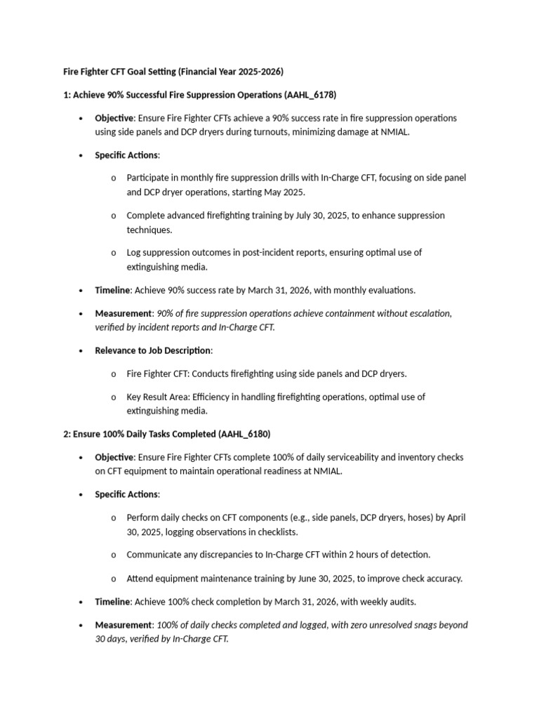 Fire Fighter CFT Goal Setting | PDF | Firefighter | Firefighting
