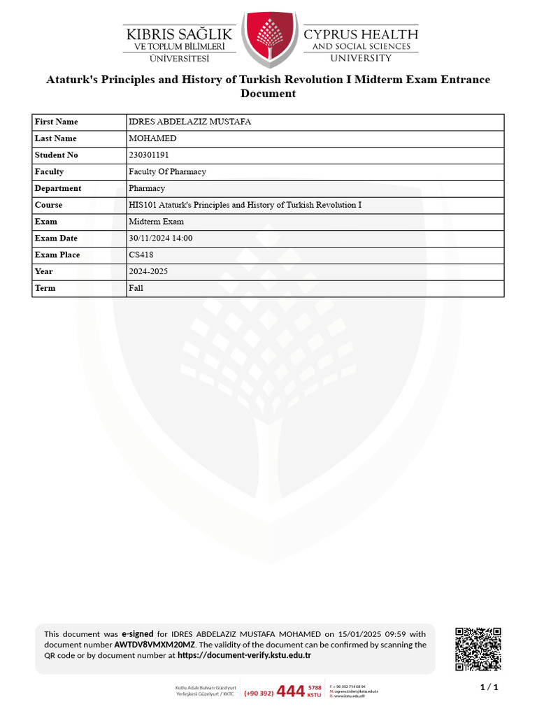 Exam Entrance Document | PDF