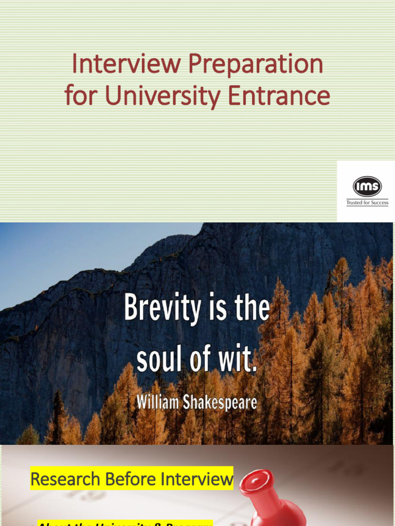 Interview Preparation For University Entrance | PDF
