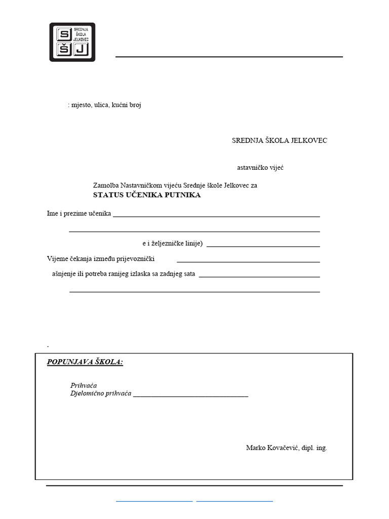 Status Učenik Putnik - Novi Obrazac 2024 | PDF