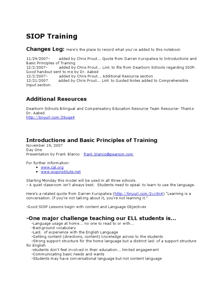 SIOP Training | PDF | Second Language Acquisition | Reading Comprehension