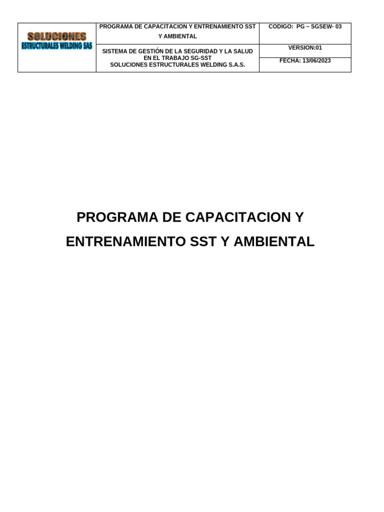 PG - Sgsew - 03 Programa de Capacitacion | PDF | Creación de capacidad | Educación vocacional