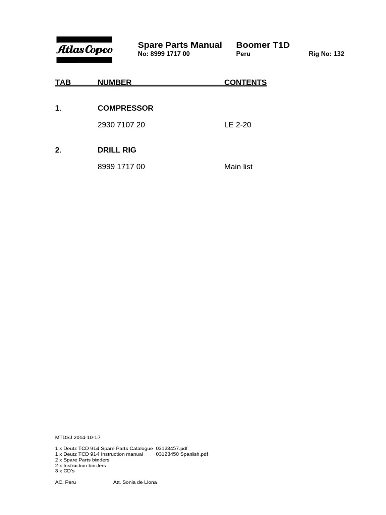 Boomer T1D Spare Parts Manual | PDF