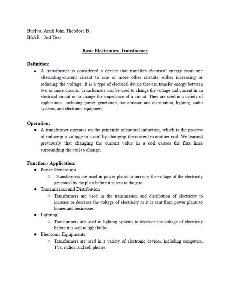 Basic Electronics - Transformer | PDF