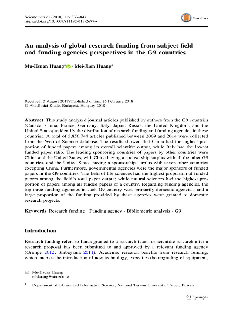 An Analysis of Global Research Funding From Subject Field and Funding ...