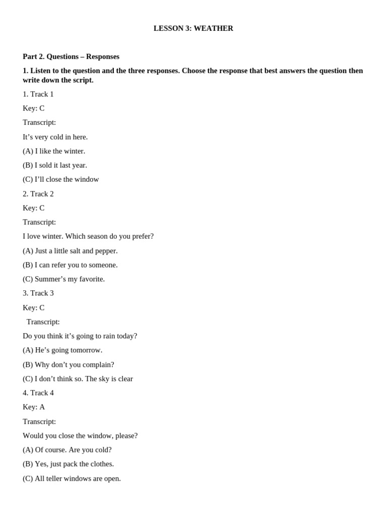 Weather 1 - Homework - Key | PDF | Question