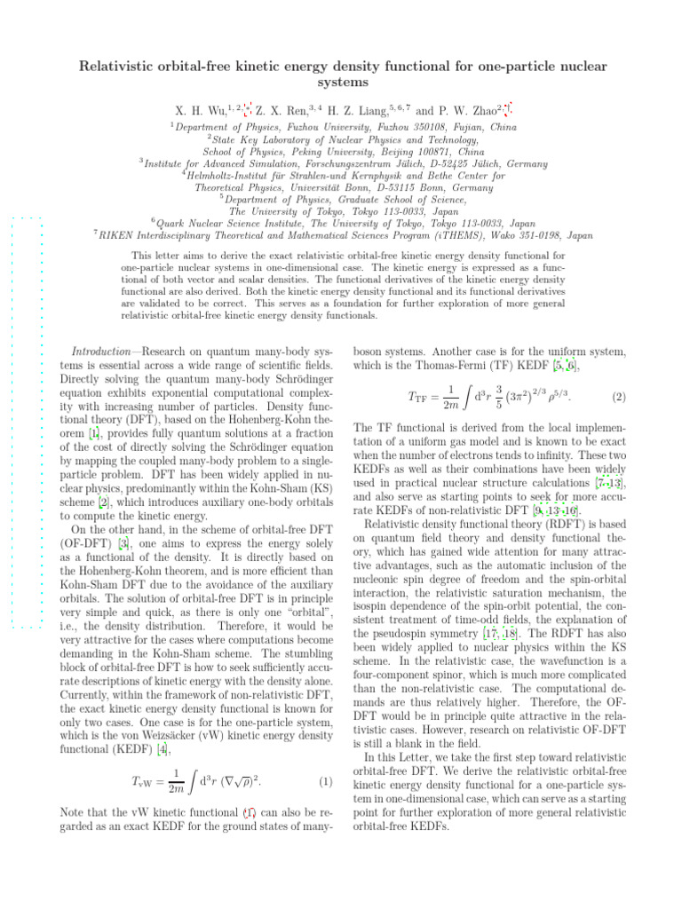 Relativistic Orbital-free Kinetic Energy Density Functional | PDF | Density Functional Theory ...
