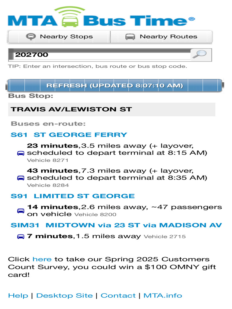 Mta Bus Time Stop 202700 Travis Avlewiston ST | PDF
