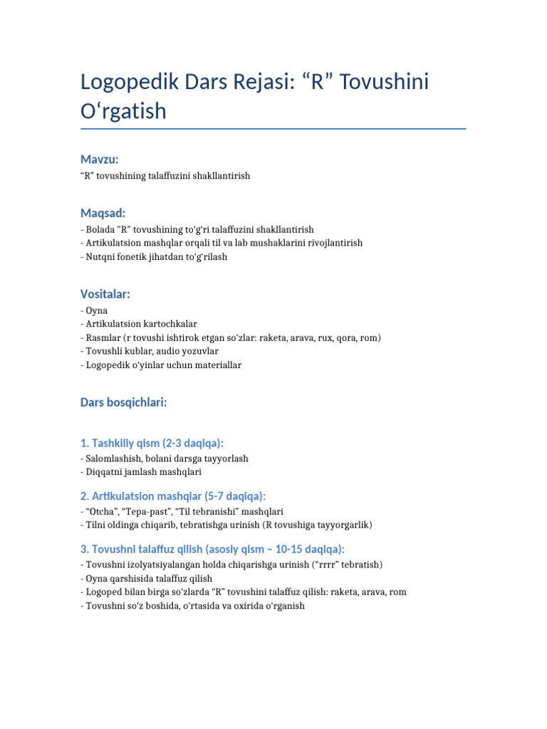 Dars Reja R Tovushi | PDF