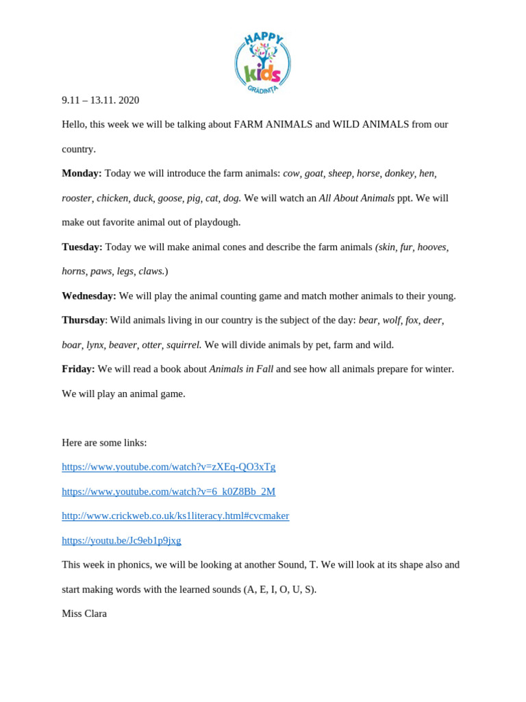 Letter To Parents Farm Animals | PDF