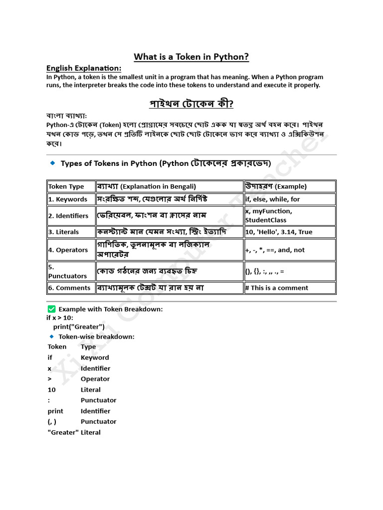 Python Tokens (Keyword, Identifier, Literal, Operator, Punctuator) | PDF