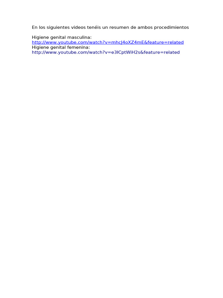 Link Videos Higiene Genital Masculina y Femenina | PDF