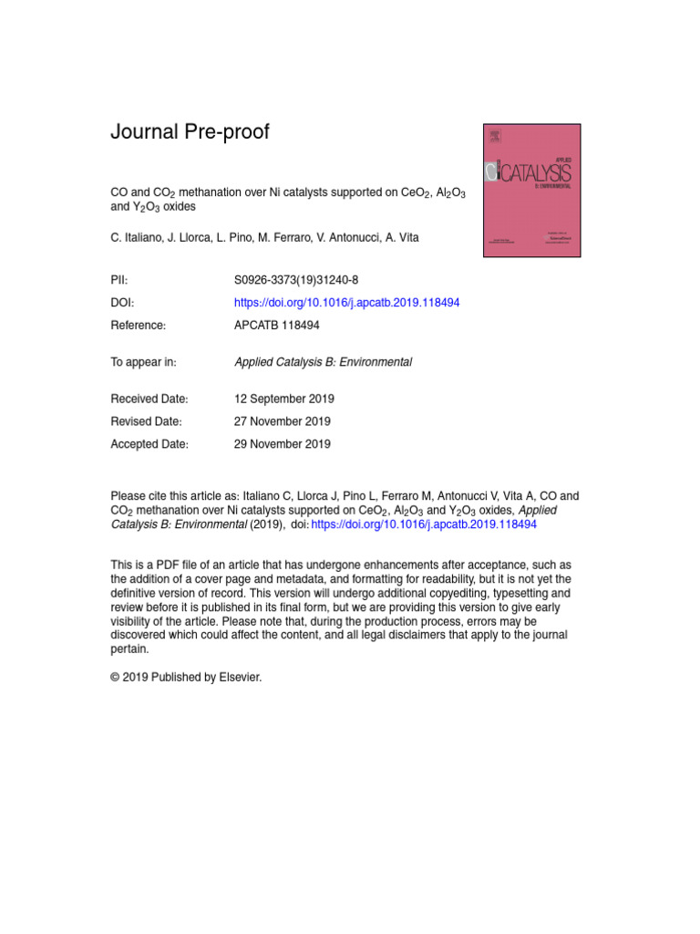 CO and CO2 Methanation Over Ni Catalysts Supported On CeO2, Al2O3 and ...