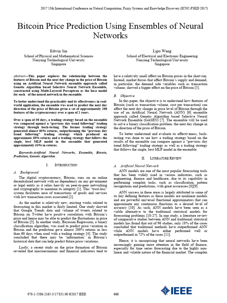 Bitcoin Price Prediction Using Ensembles of Neural Networks | PDF ...