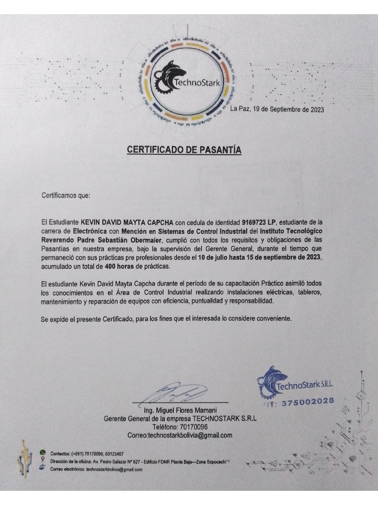 Certificado de Pasantia (1) | PDF