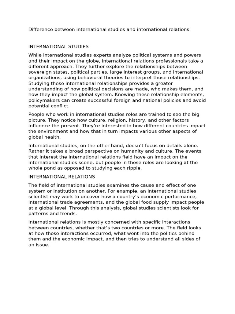 Distinguishing International Studies and Relations | PDF