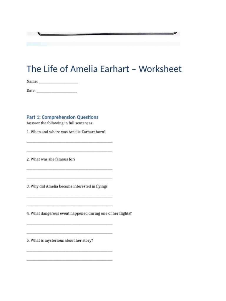 Amelia Earhart Worksheet | PDF