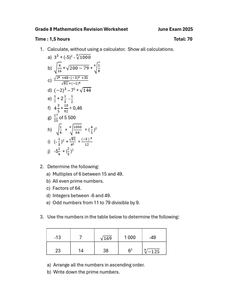 Grade 8 Worksheet June 2025 Maths 1-11 | PDF | Prime Number | Arithmetic