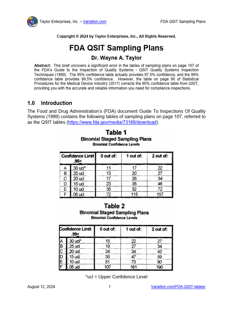 FDA Qsit Tables | PDF | Confidence Interval | Statistics