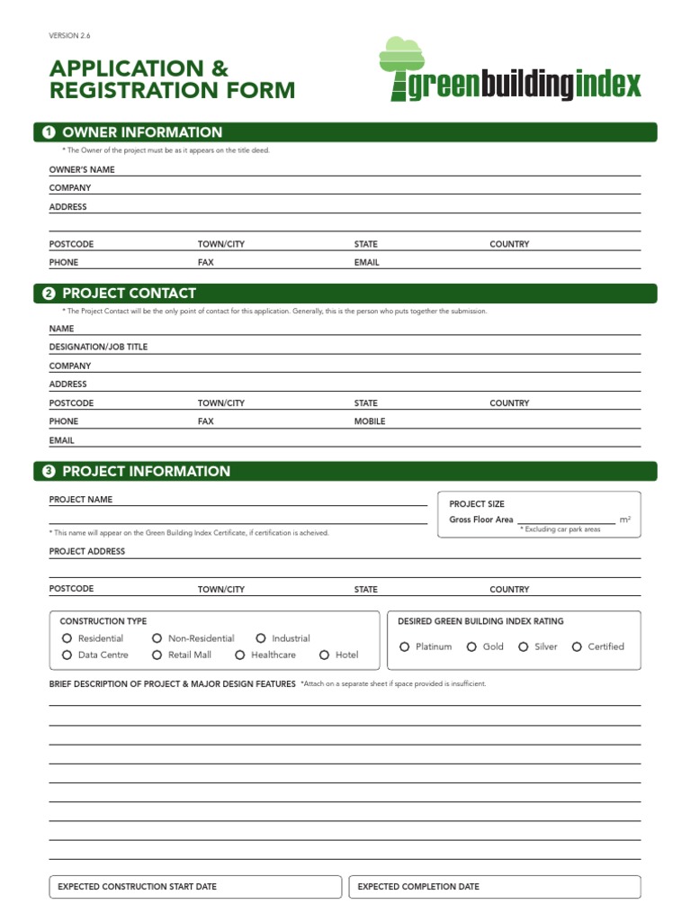 Green Building Index Registration Form | PDF