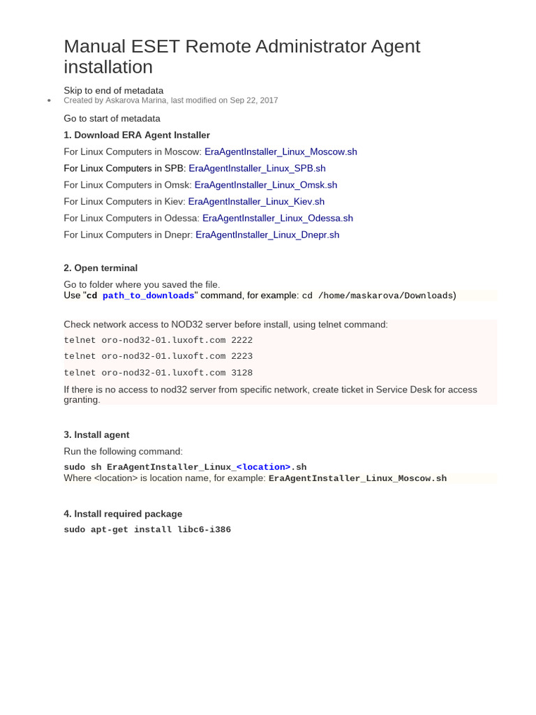 Manual ESET Remote Administrator Agent Installation | PDF