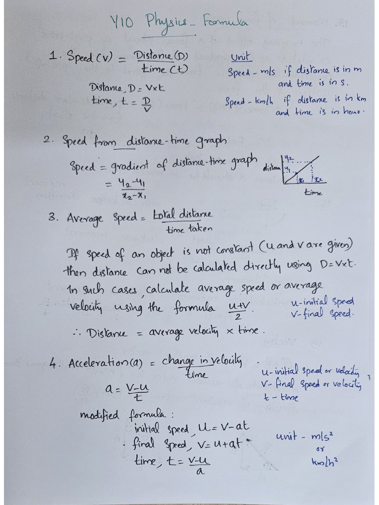 Y10 Physics Term-1 Formula Sheet | PDF