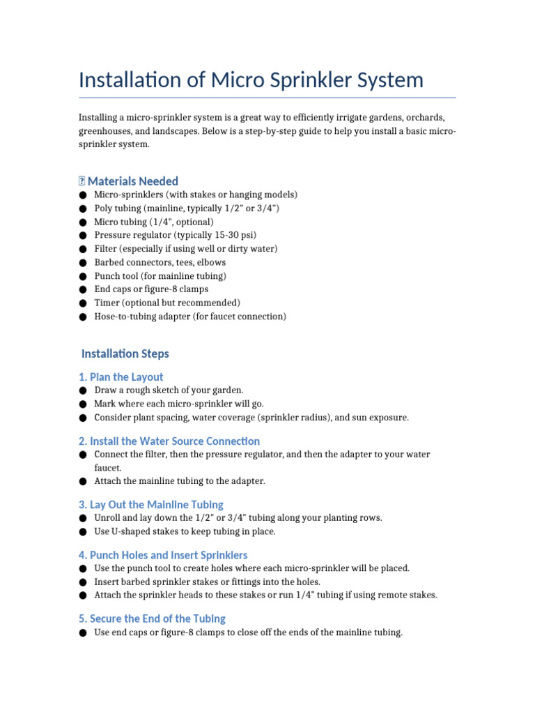 Micro Sprinkler System Installation | PDF