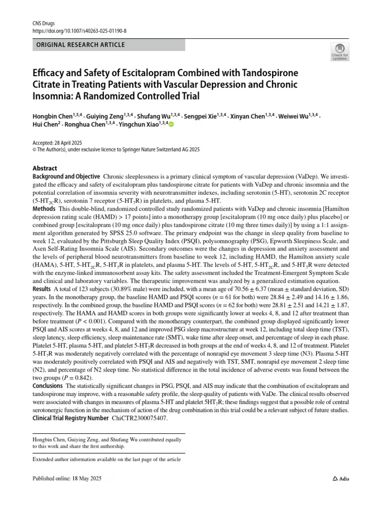 Hongbin Chen Efficacy and Safety of Escitalopram | PDF | Sleep ...