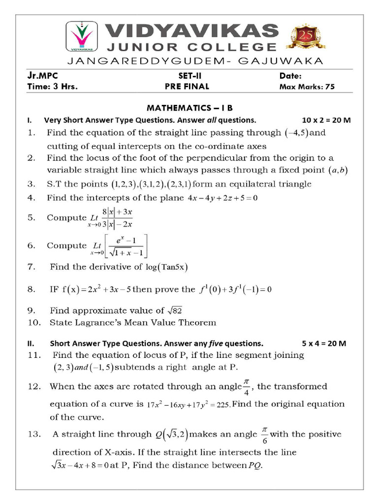 JR Maths-1b - (Set-2) | PDF